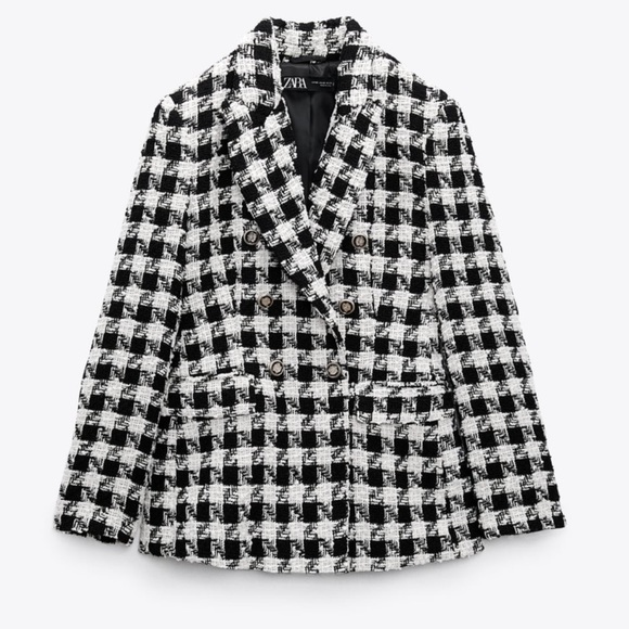 Zara | Jackets & Coats | Zara Houndstooth Checkered Blazer | Poshmark